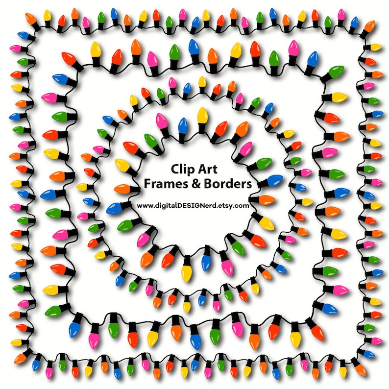 Clip Art Frames & Borders - Christmas String Lights - Multicolor Bulbs ...