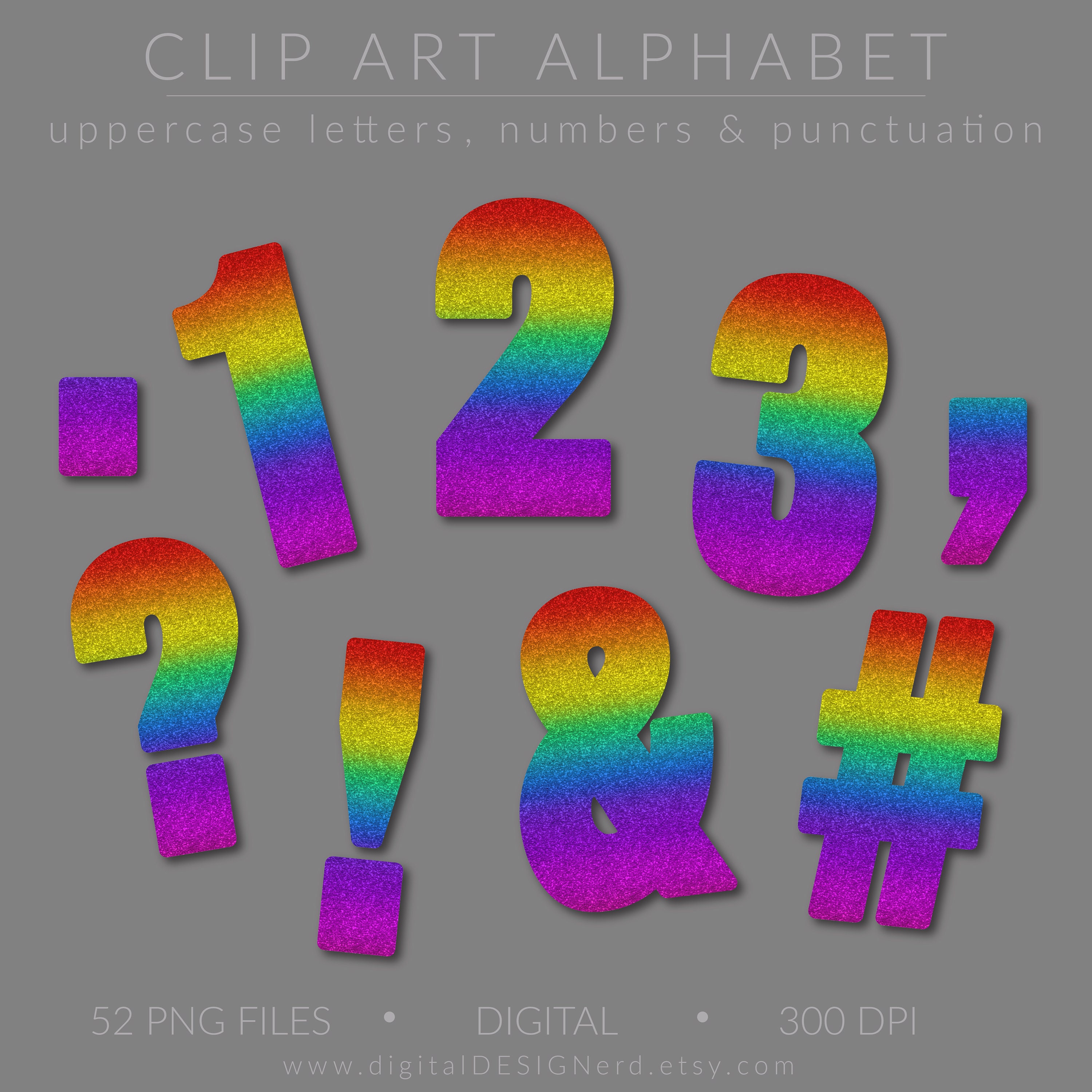 Vivid Rainbow Ombre Glitter Alphabet Clip Art Letters | Etsy