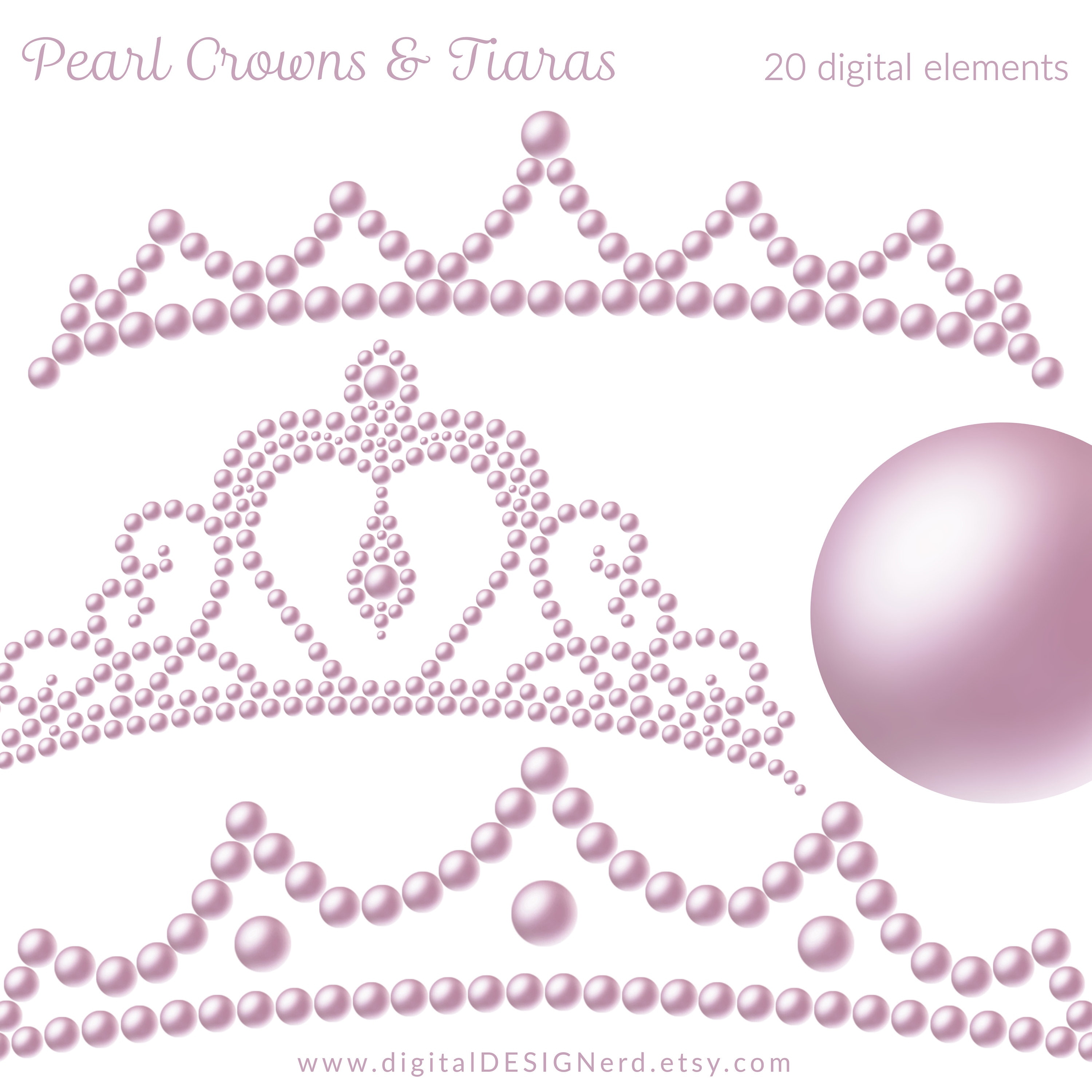 Pastel Violet Pearl Gemstone Clip Art Crowns & Tiaras | 20 PNG Digital ...