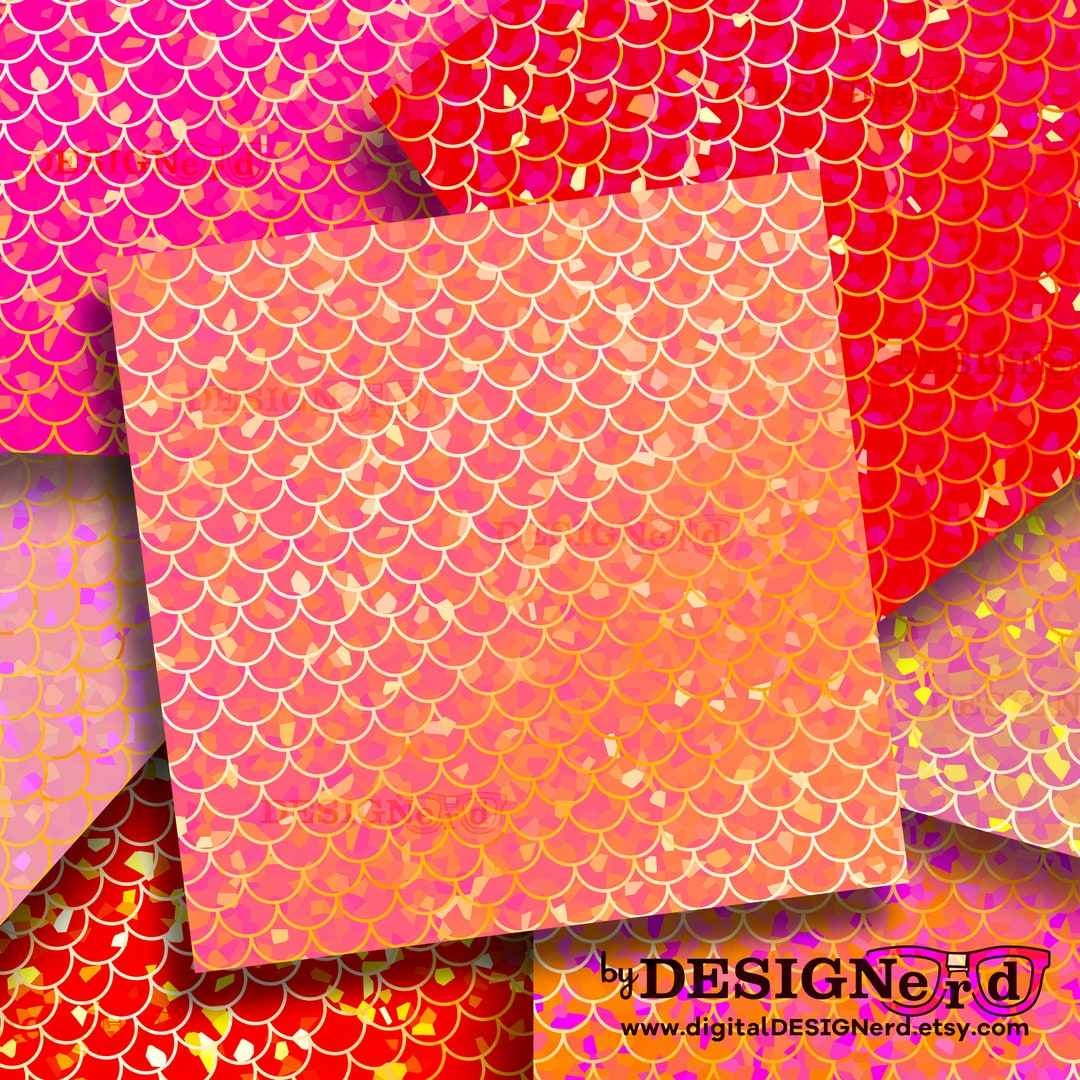Iridescent Shimmer Mermaid Tails Digital Scrapbook Paper Bright Pink ...