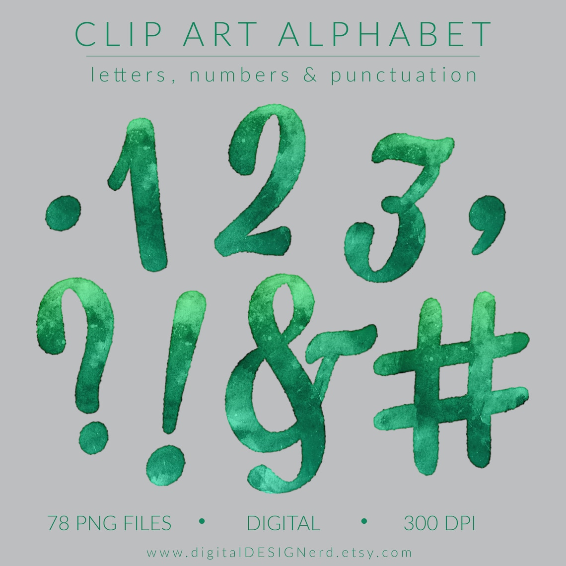 Emerald Green Watercolor Alphabet Clip Art (PNG Digital Download) - Etsy