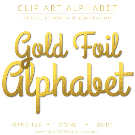 Clip Art Alphabet Bright Gold Metal Foil Letters Numbers & | Etsy