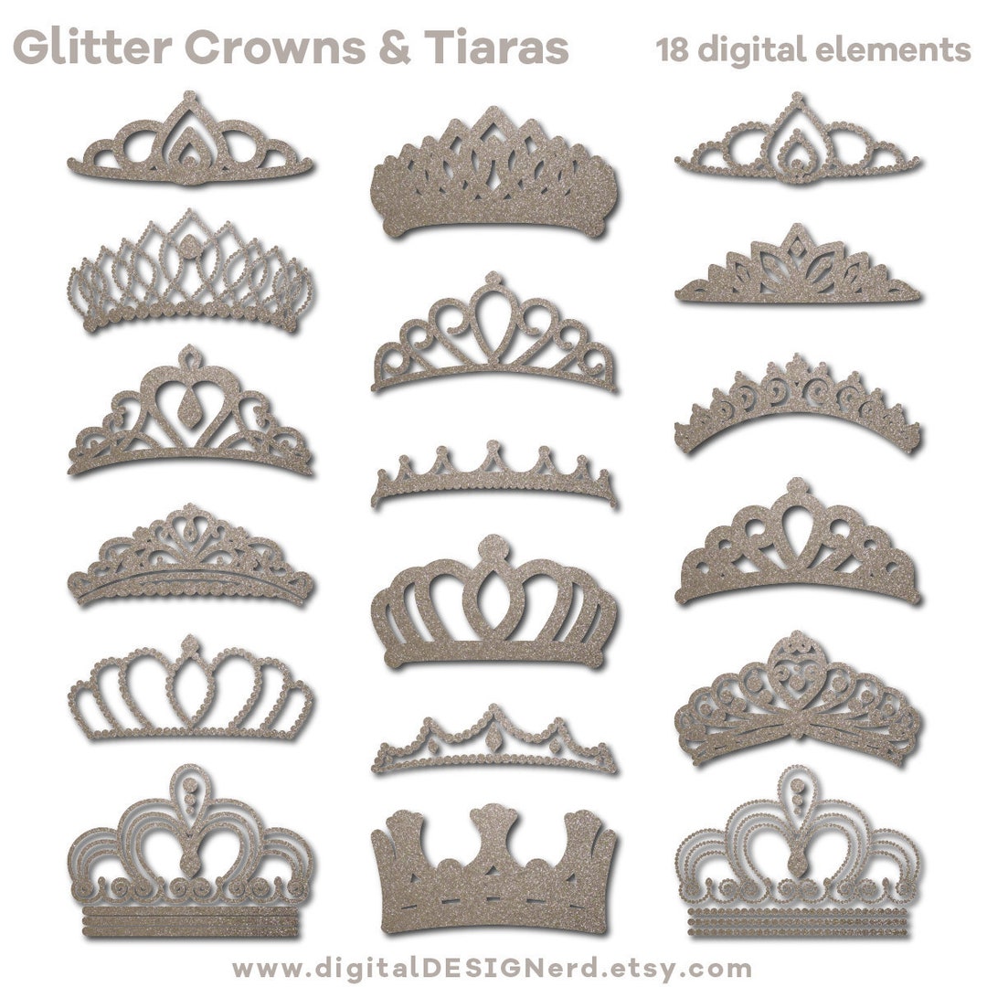 Silver Glitter Crowns & Tiaras Clip Art: Princess Wedding (digital ...