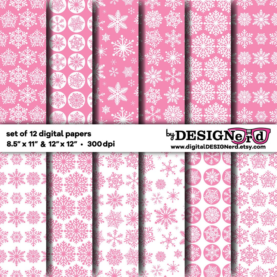 Digital Scrapbook Paper - Christmas / Winter - Pink & White Snowflake ...