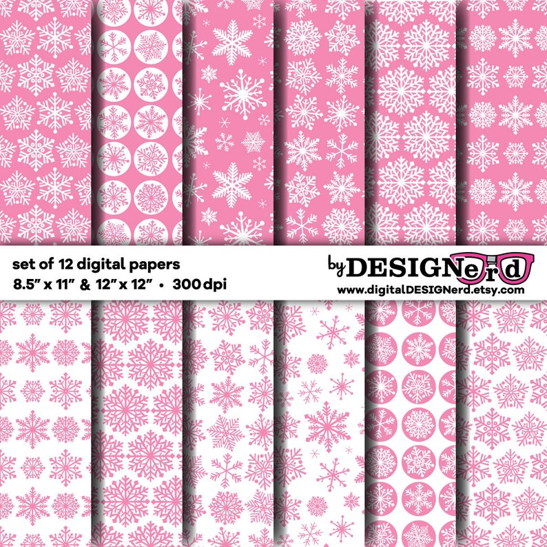 Digital Scrapbook Paper Christmas / Winter Pink & White | Etsy