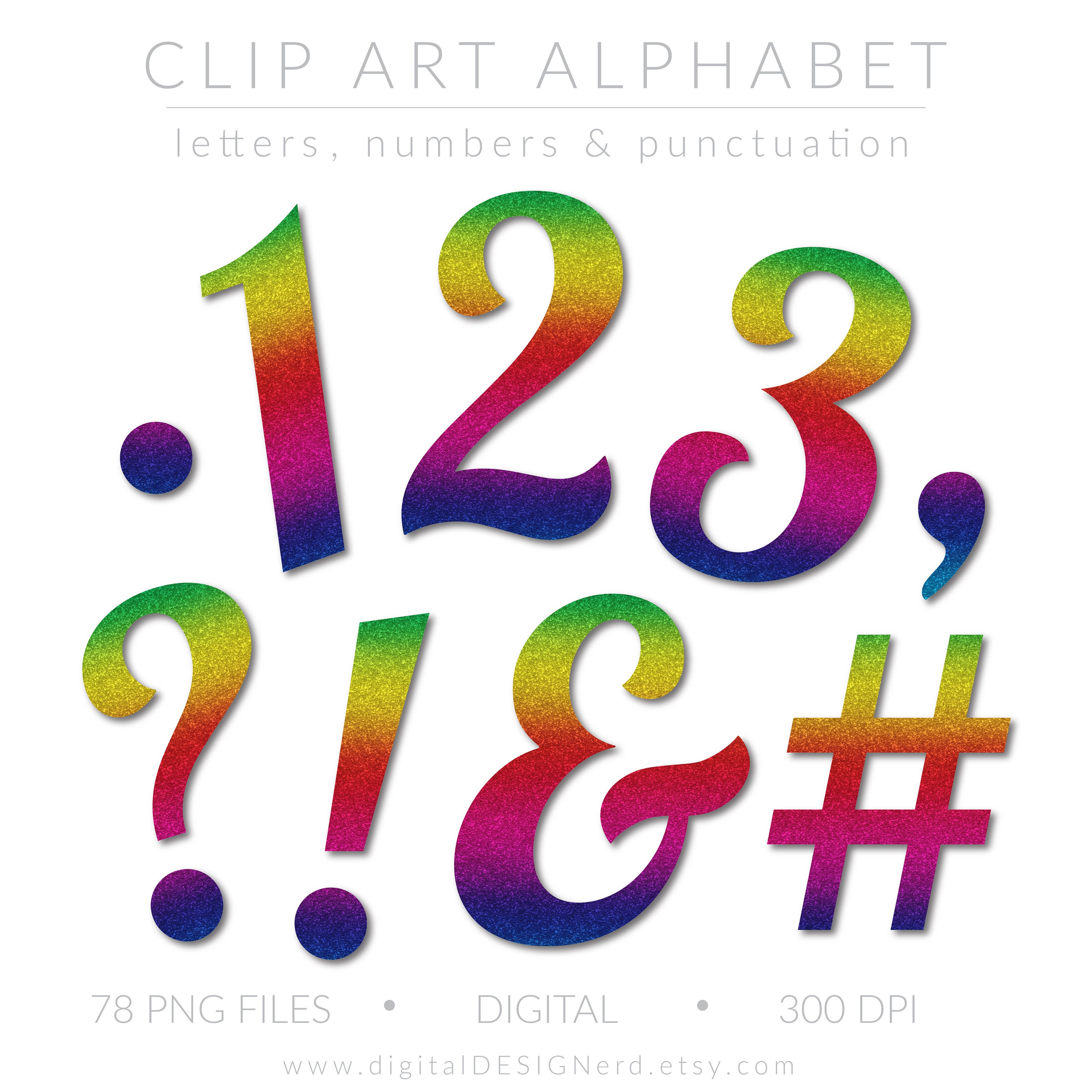 Rainbow Ombre Glitter Alphabet Clip Art Letters Numbers & | Etsy