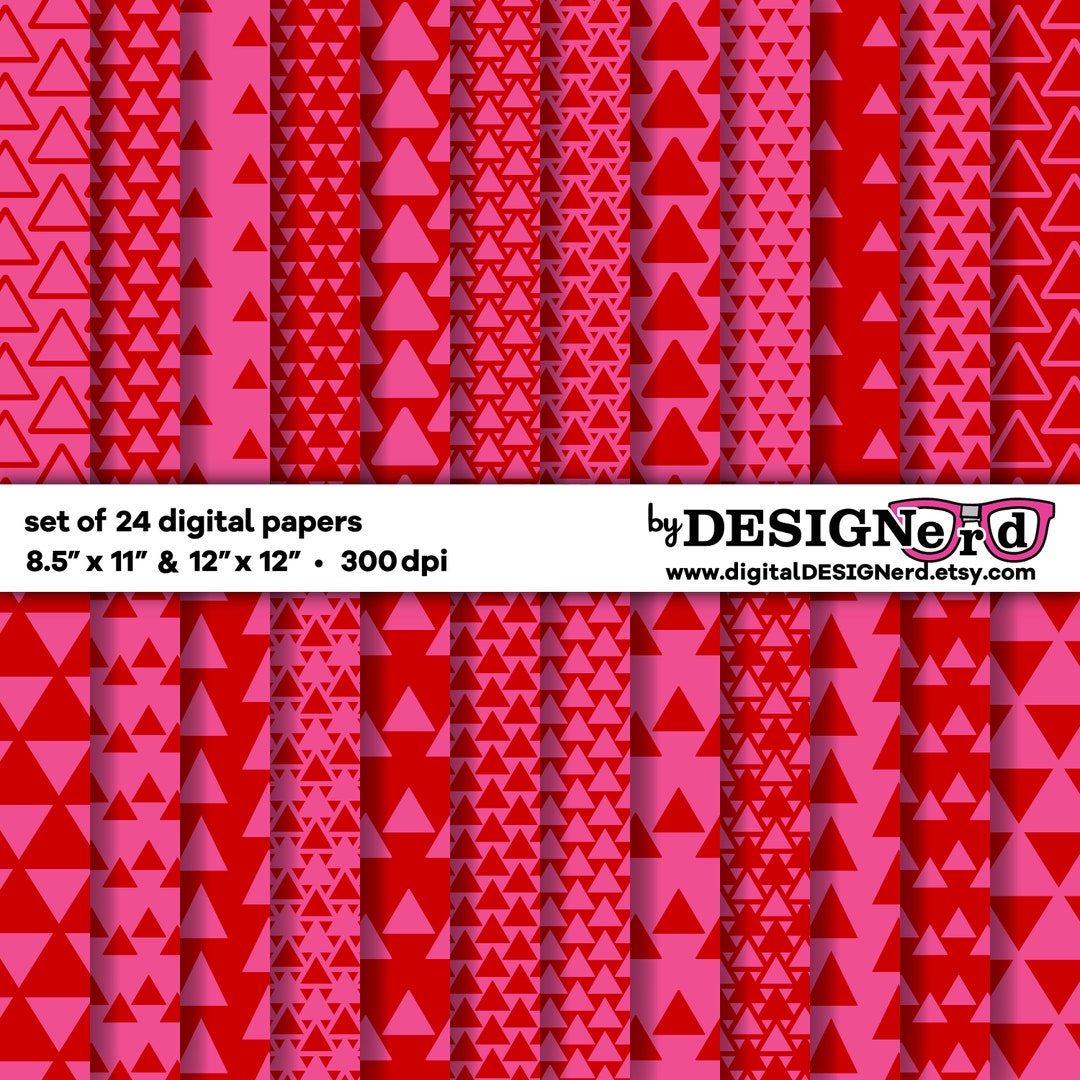 Digital Paper | Red and Pink Triangles | PNG 12x12 8.5x11 | Printable ...