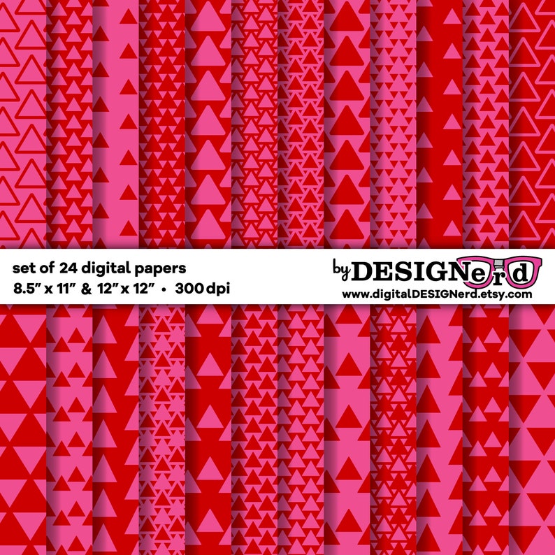 Digital Paper | Red and Pink Triangles | PNG 12x12 8.5x11 | Printable ...