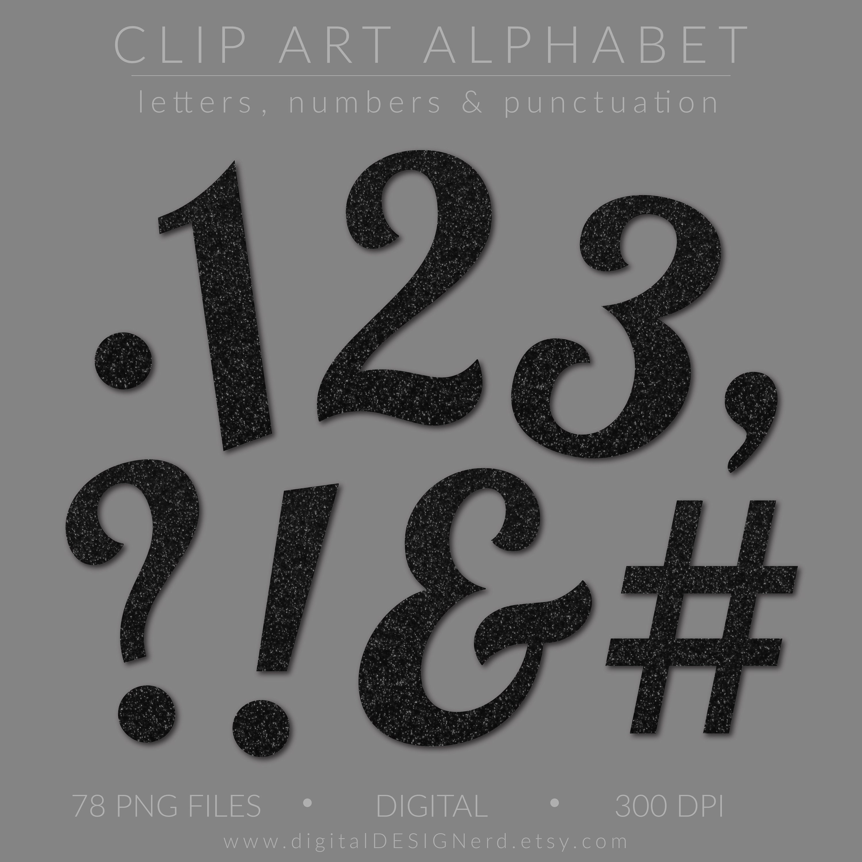 Black Glitter Alphabet Clip Art Letters Numbers & - Etsy Canada