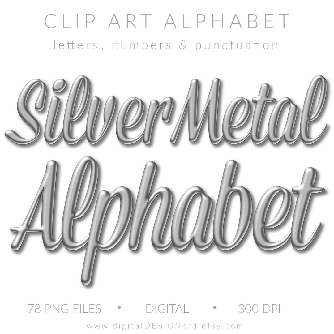 Clip Art Beveled Metal Alphabet | Silver Metallic Letters Numbers ...