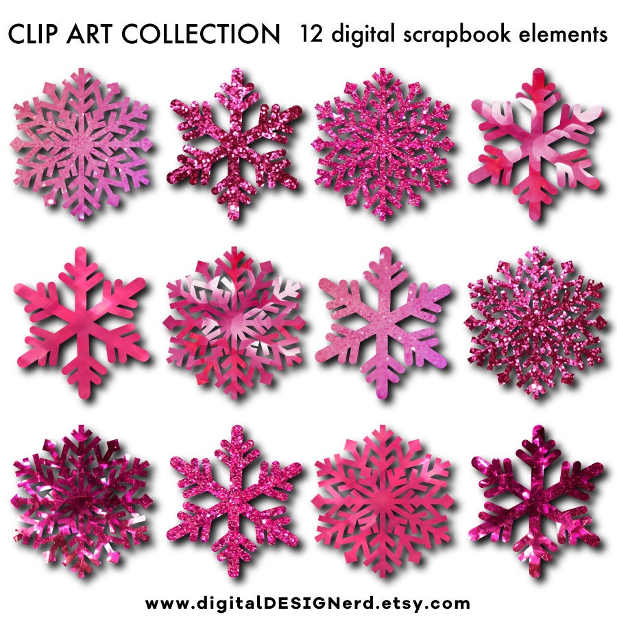 Pink Bokeh & Glitter Snowflakes Clip Art Set of 12 Digital | Etsy