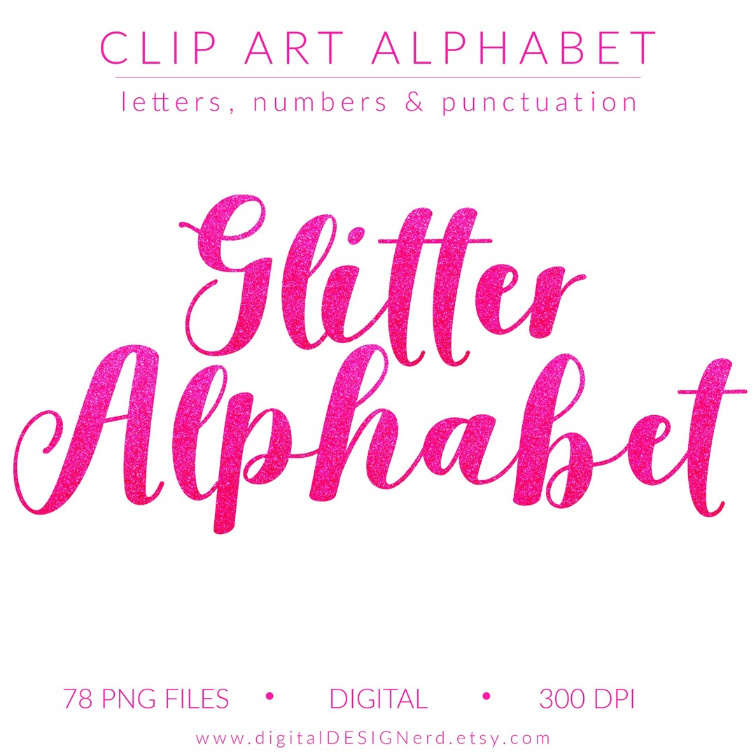 Clip Art Alphabet Hot Pink Glitter Letters, Numbers & Punctuation 78 ...