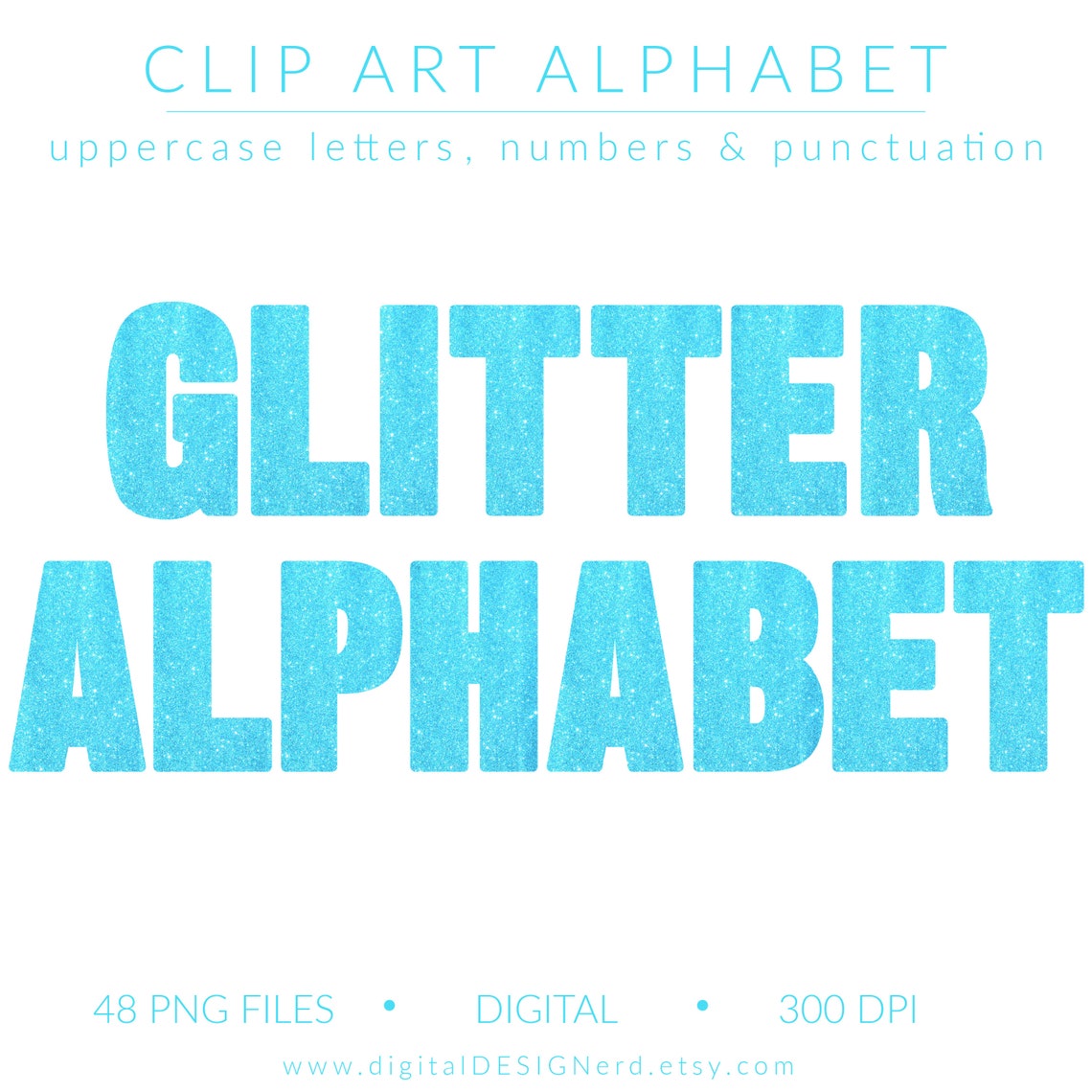 Light Blue Sparkle Alphabet Clip Art Letters Numbers & | Etsy
