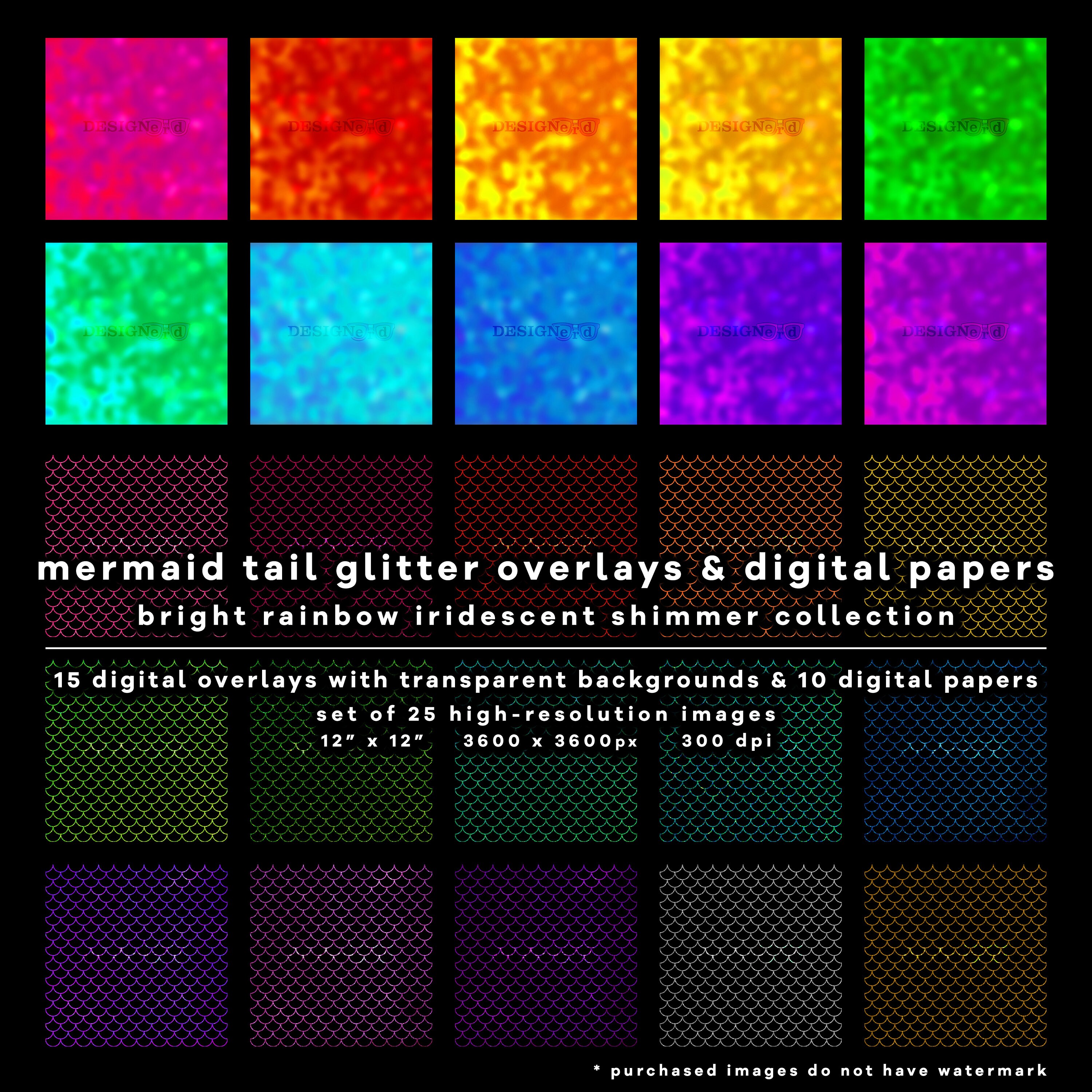 Papercraft 25 Hi-Res Images Iridescent Rainbow Shimmer Digital ...