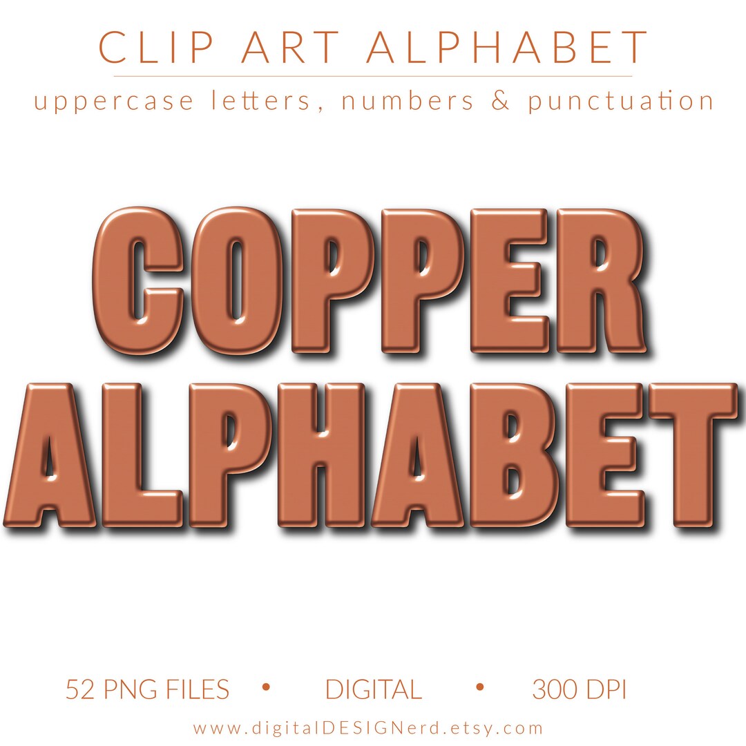 Clip Art Beveled Metal Alphabet | Copper Metallic Letters Numbers ...