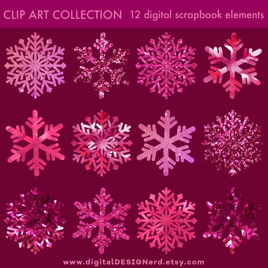 Pink Bokeh & Glitter Snowflakes Clip Art (set of 12 Digital PNG ...