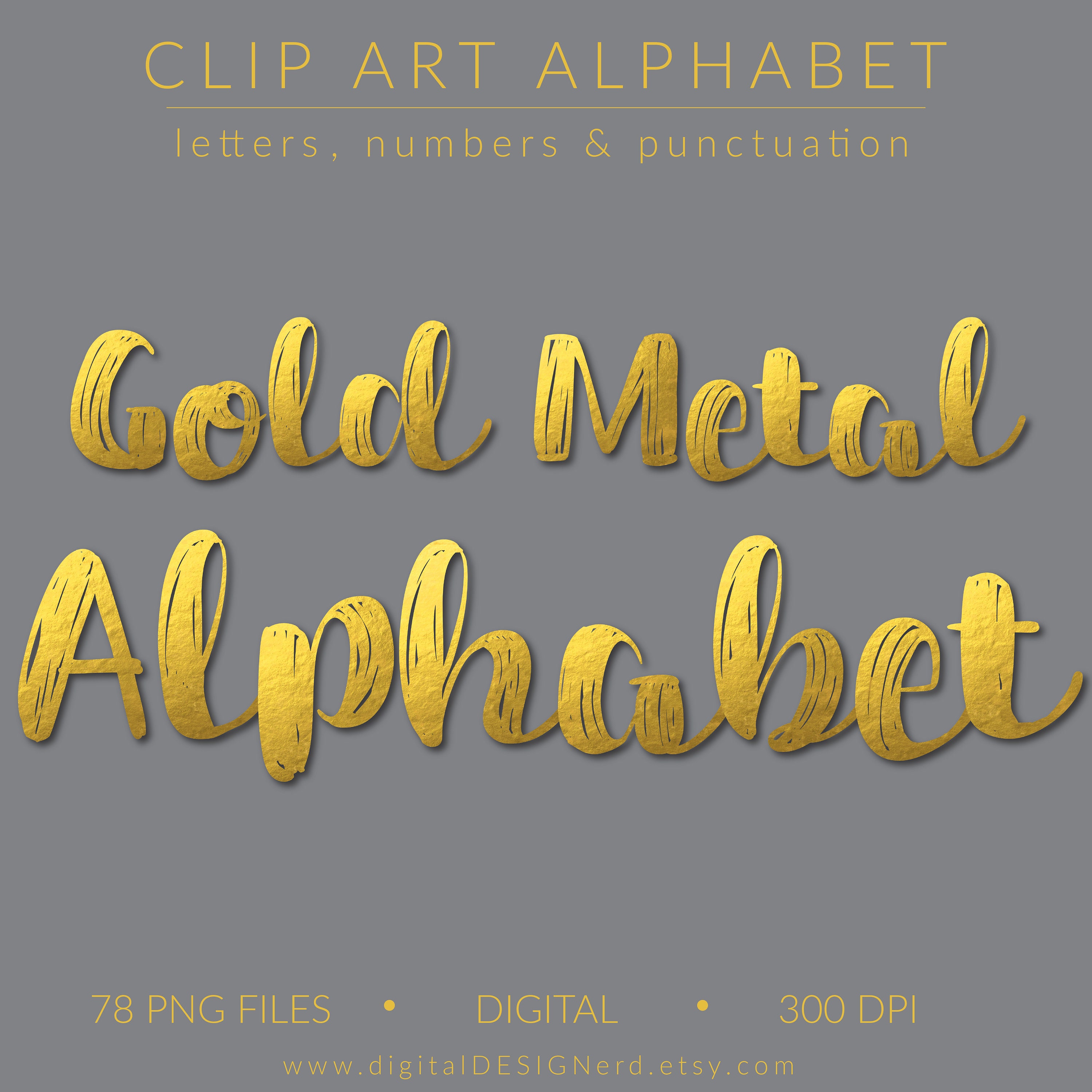 Bright Gold Foil Alphabet Clip Art Letters Numbers & | Etsy