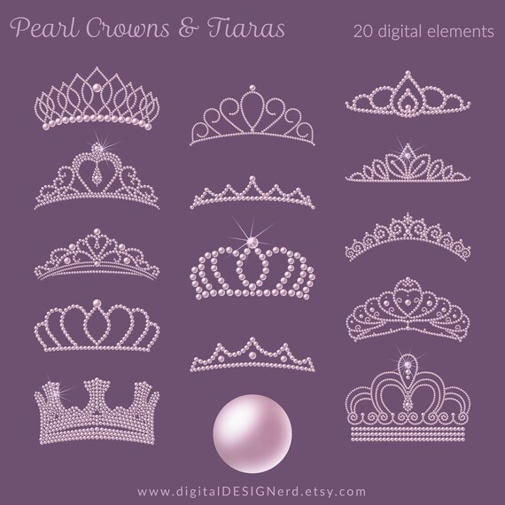 Pastel Violet Pearl Gemstone Clip Art Crowns & Tiaras 20 PNG | Etsy