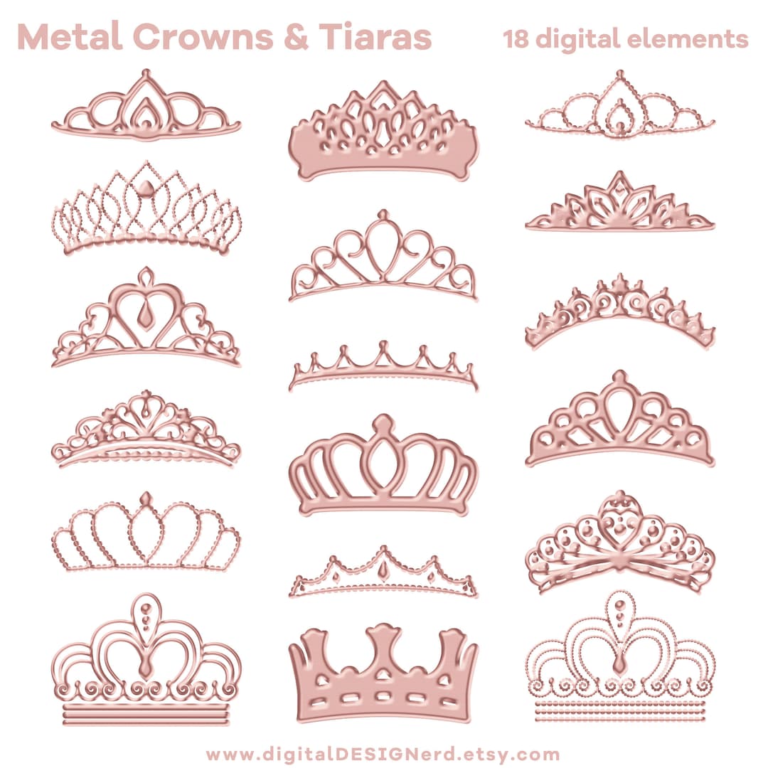 Rose Gold Crown & Tiara Clip Art: Metallic Princess Jewelry (digital ...