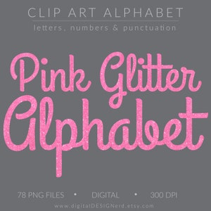 Pink Glitter Alphabet Clip Art: Digital Letters, Numbers, Punctuation ...