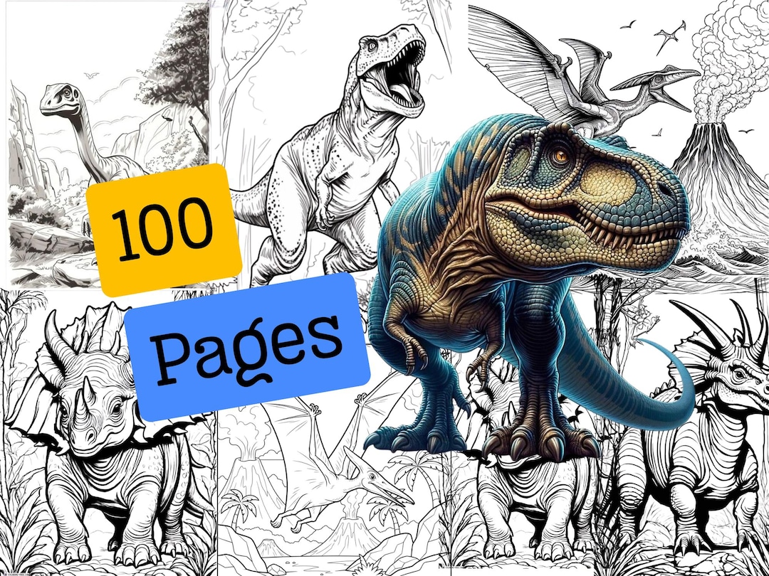 Dinosaur Coloring Pages 100 Printable, Kids Dino Activity Book ...