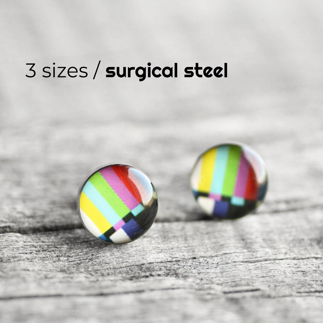 Color Bars Stud Earrings, Surgical Steel Stud, Multicolor Earring Post Tiny Earring Studs, TV ...
