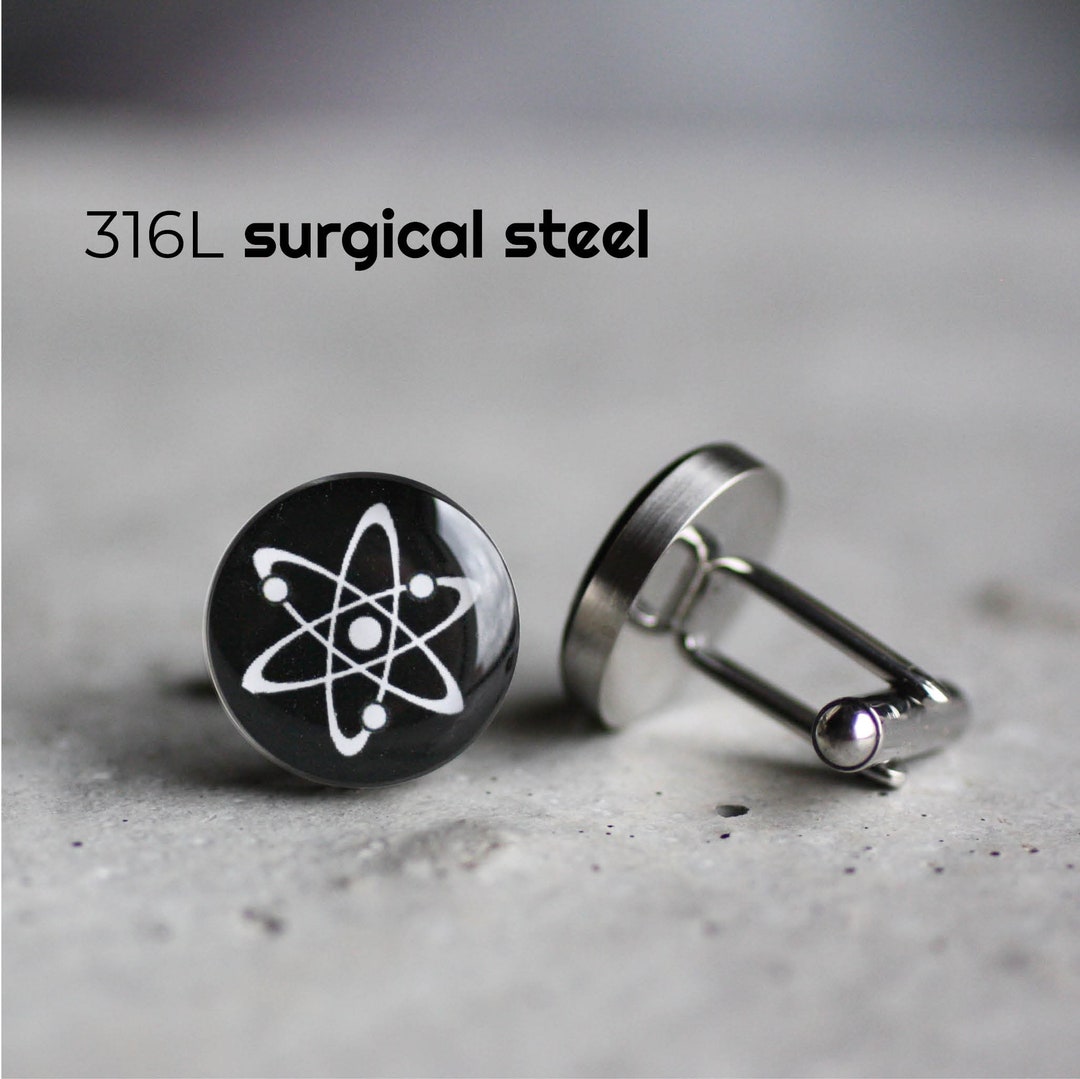 Atom Cufflink (black), Stainless Steel Cuff, Science Cuff Link, Wedding ...