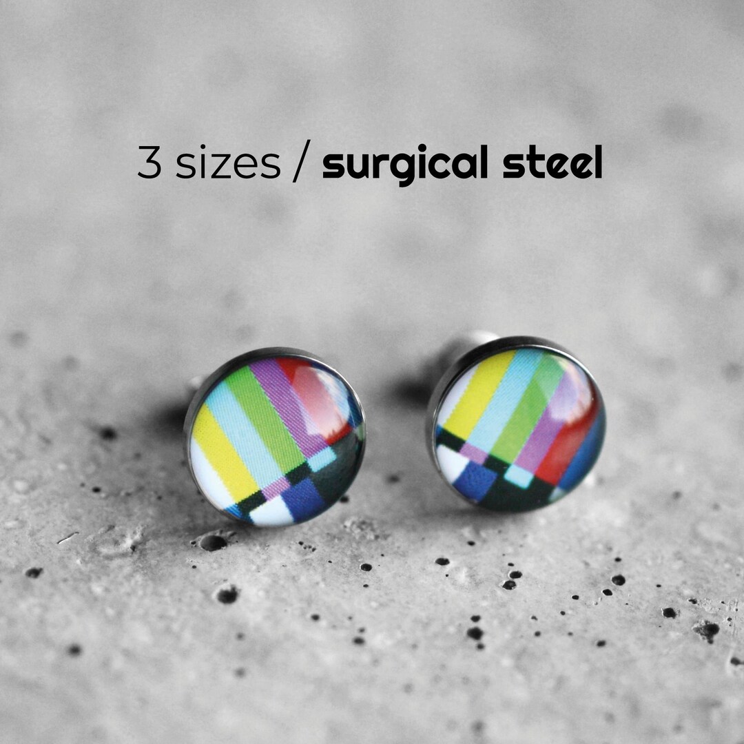 Color Bars Stud Earrings, Surgical Steel Stud, Multicolor Earring Post ...