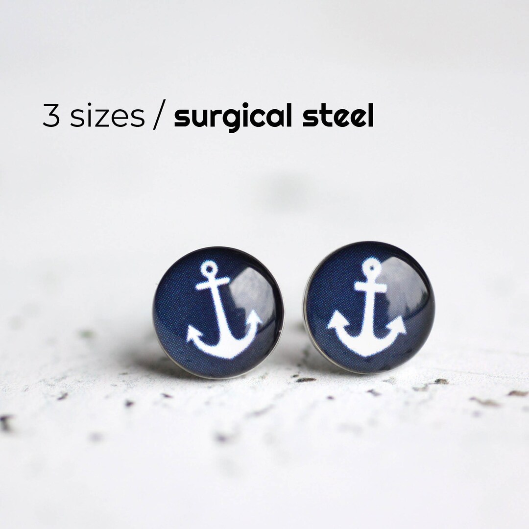 Anchor Post Earrings, Surgical Steel Studs, Nautical Earring Studs ...