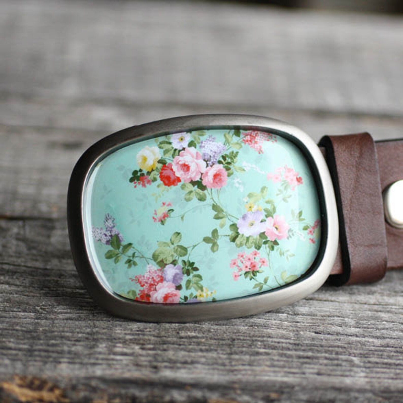 Floral Belt Buckle Romantic Blue Rose Belt Buckle Gift for - Etsy