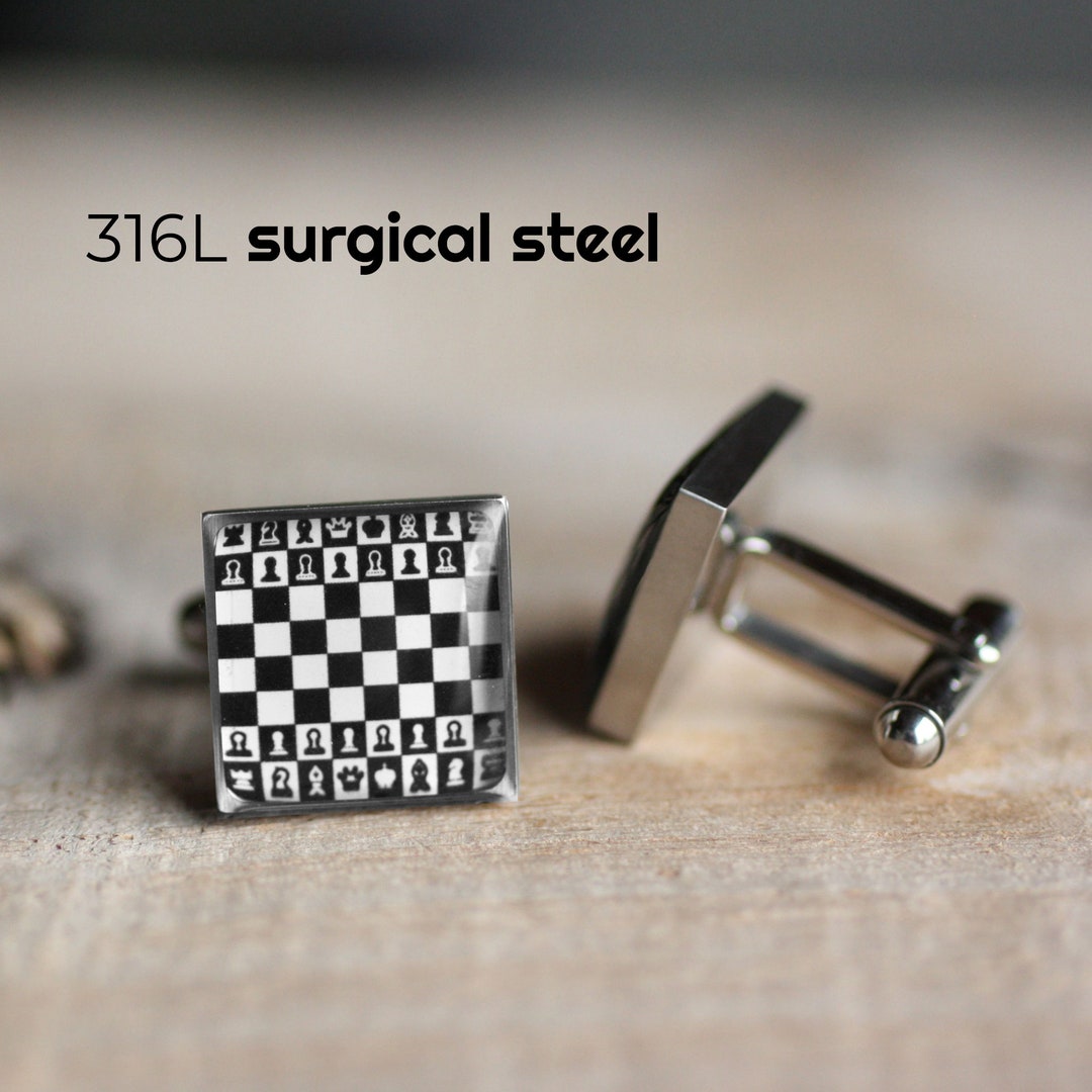 Chess Board Stainless Steel Cufflinks, Mens Cufflinks, Black and White ...