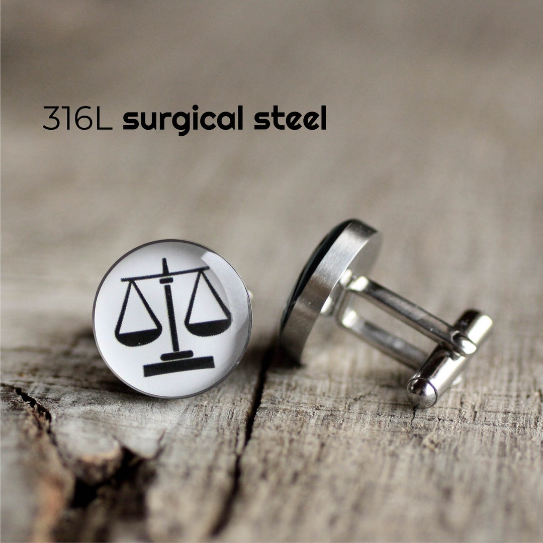 Law Cuff Link, Stainless Steel Cufflinks, White Scales of Justice ...