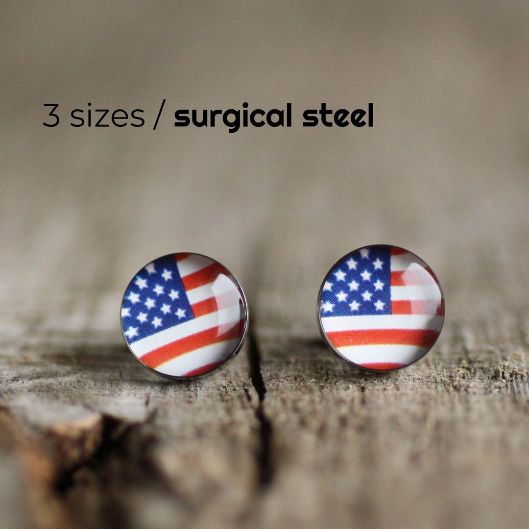 American Flag Ear Studs, Surgical Steel Posts, USA Flag Earring Studs ...
