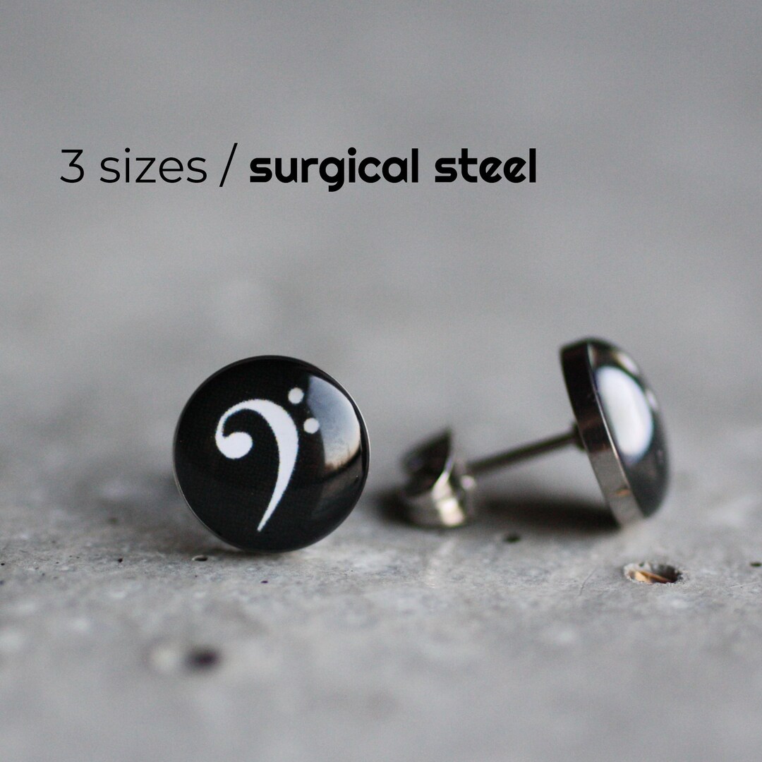 Bass Clef Earring Studs Music Ear Studs Surgical Steel Posts Music Note ...