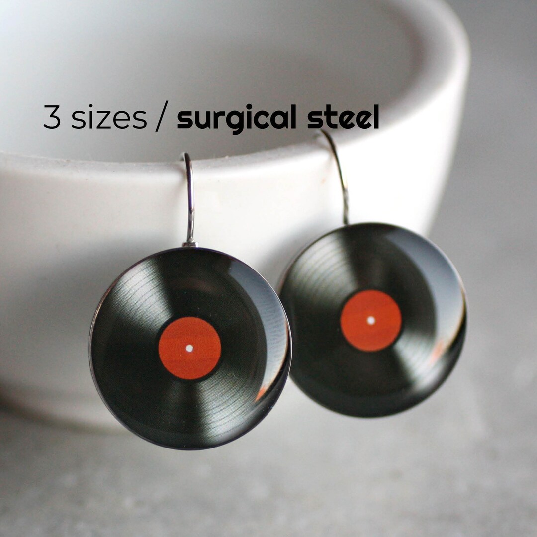 Vinyl Record Earrings, Surgical Steel Earrings, LP Retro Earring ...