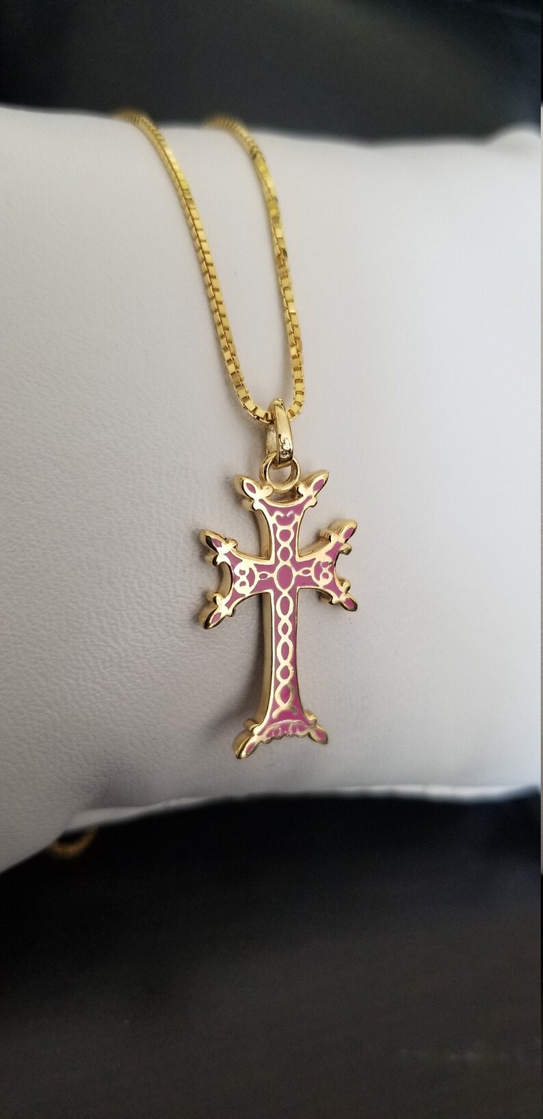 Pink Mini Cross Pendant in Sterling Silver / 18k Gold Plating in Pink ...