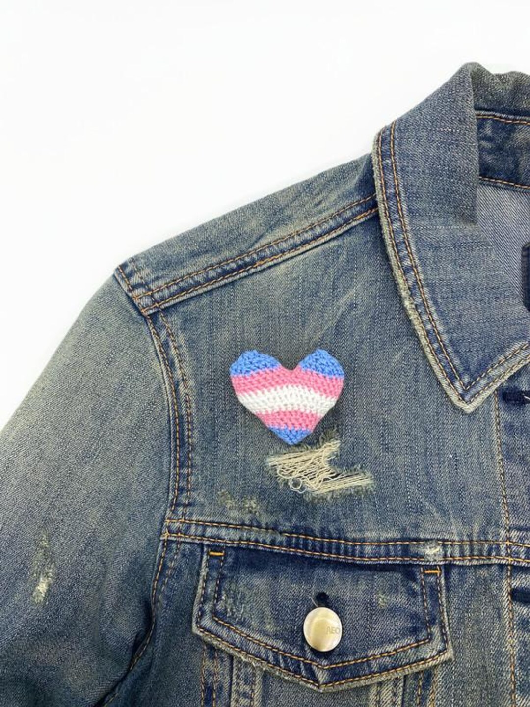 Trans Support Heart Pin, Transgender Pin, Crochet Heart Pin, Crochet ...