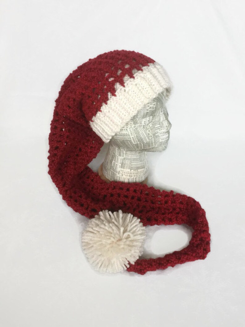 Long Santa Hat / Crochet Santa Hat / Long Red Winter Hat With - Etsy