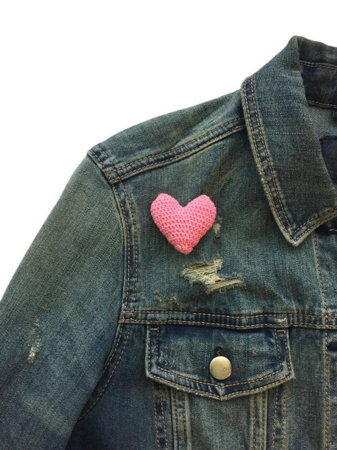 Heart Pin, Small Pink Heart Pin, Pink Heart Pin, Crochet Heart Pin ...