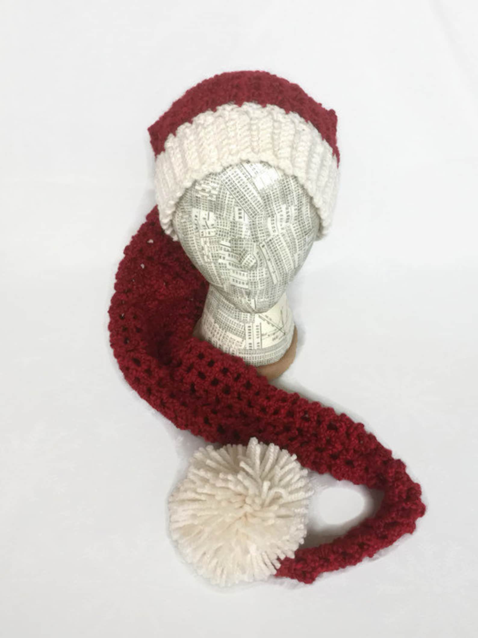 Long Santa Hat / Crochet Santa Hat / Long Red Winter Hat With - Etsy