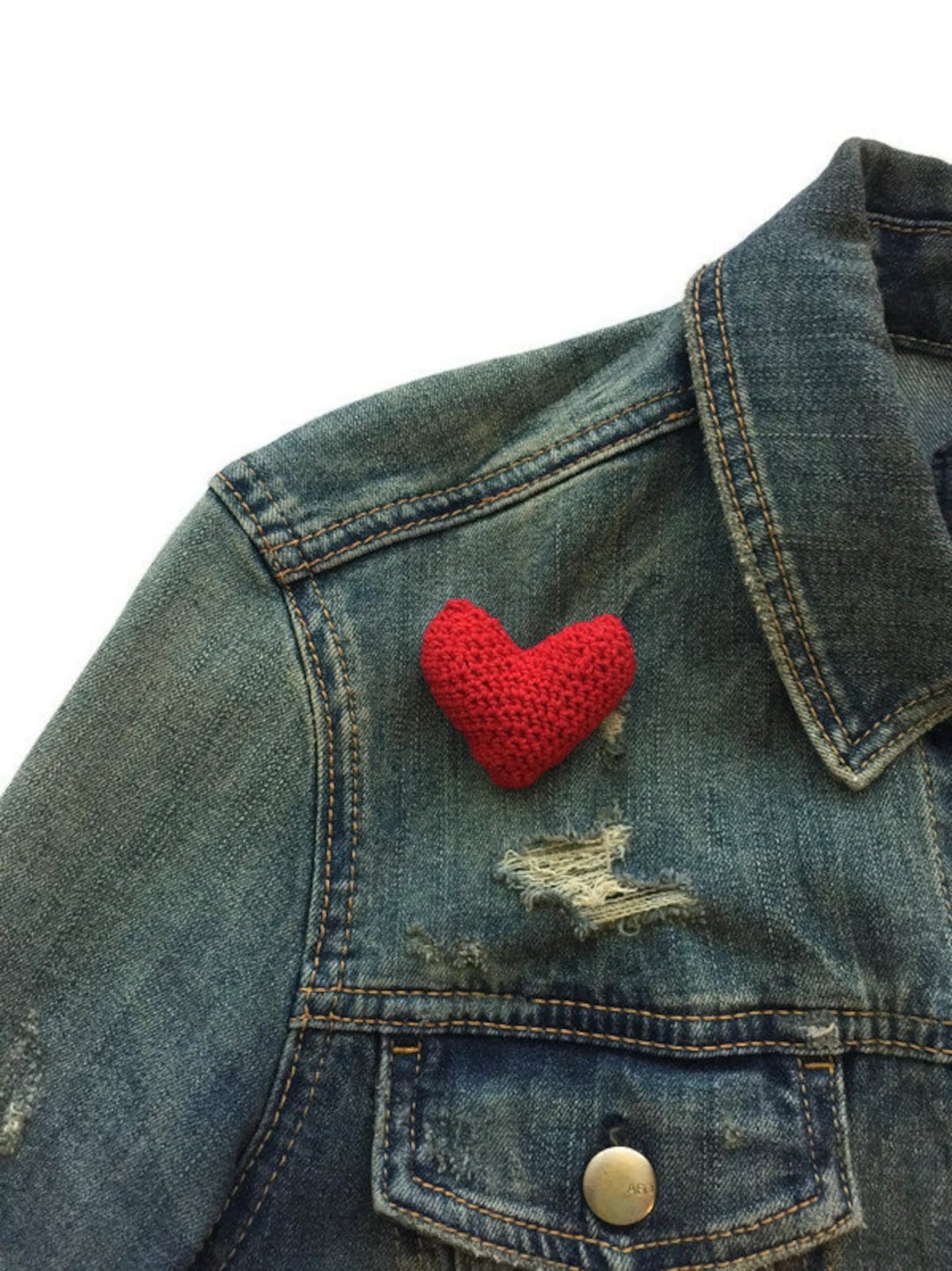 Heart Pin Heart Brooch Red Heart Pin Crochet Red Heart Pin - Etsy