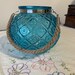 Aqua/blue Pressed Glass Round Decorative Vase With Rope Accent - Etsy
