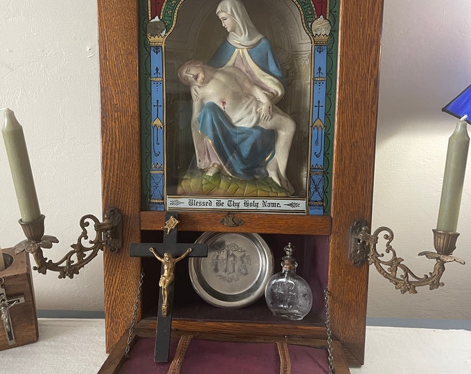 Rare Vintage Catholic Viaticum Oak Sick Call Last Rites Altar Cabinet ...