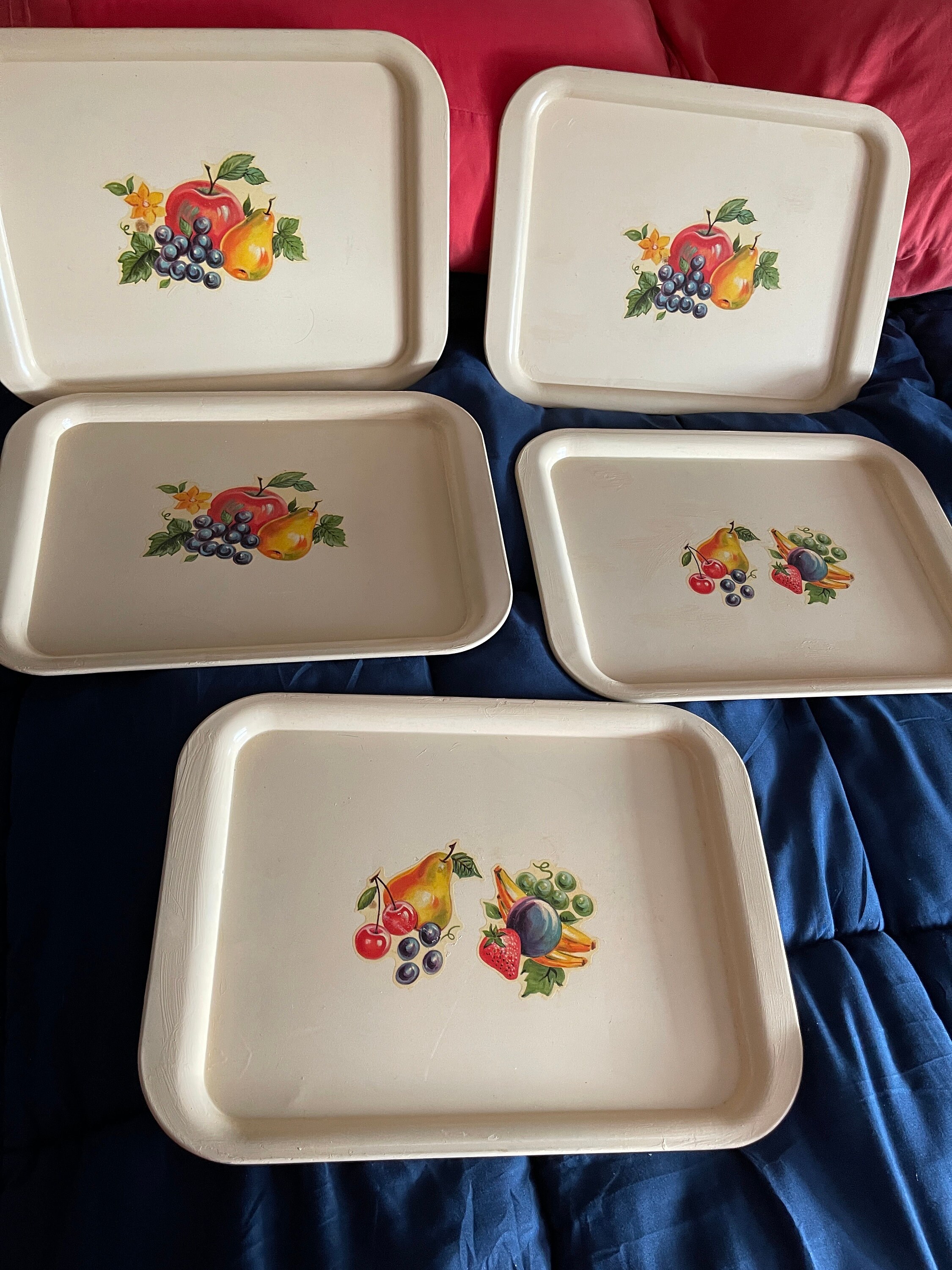 Vintage Metal Trays set of 5 Fruit Decals - Etsy