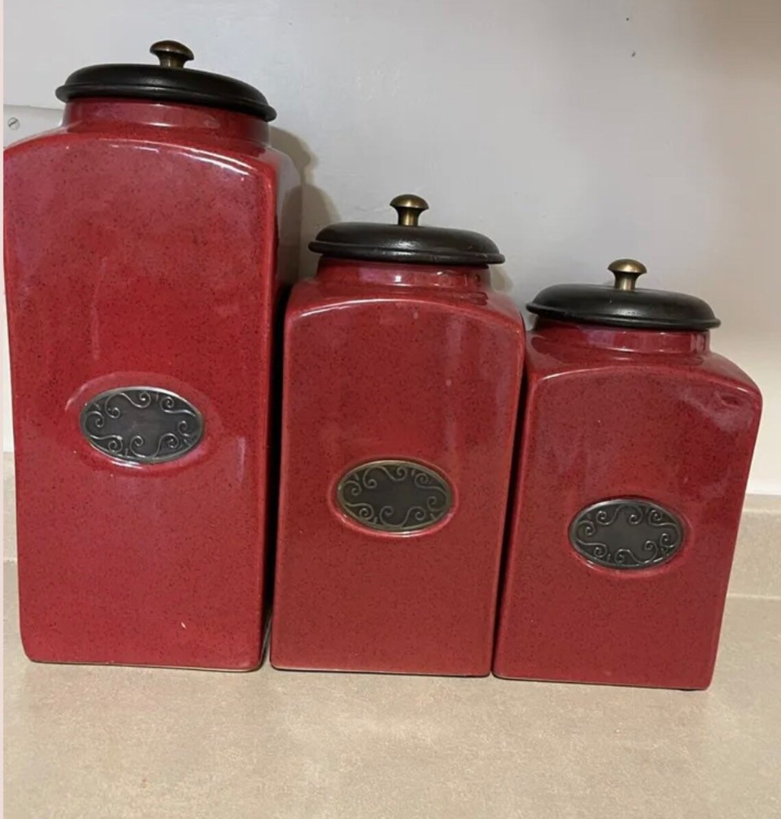 Pier1 3 Pc. Red Ceramic Canister Set - Etsy