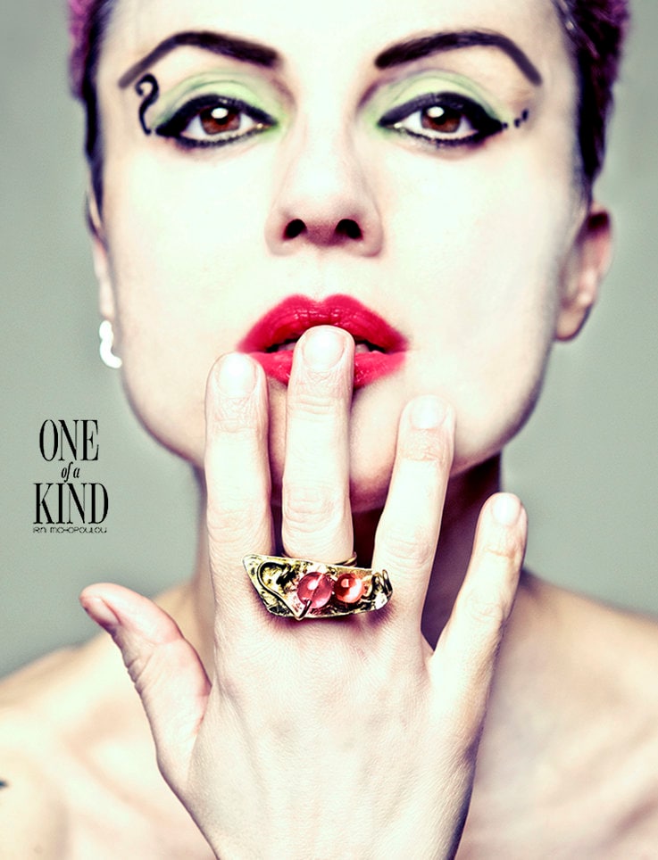 Dance - Brass Ring ,big ,boho,golden,wire Ring,,semiprecious Stone ...