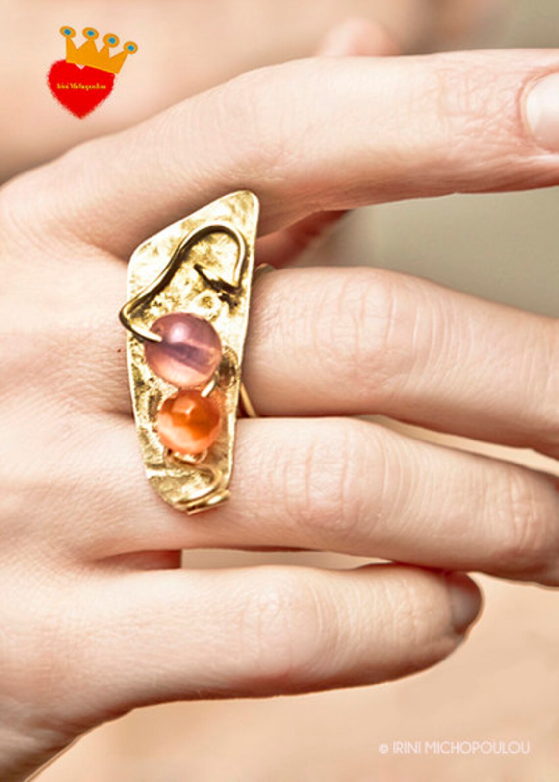 Dance brass ring big bohogoldenwire ringsemiprecious | Etsy