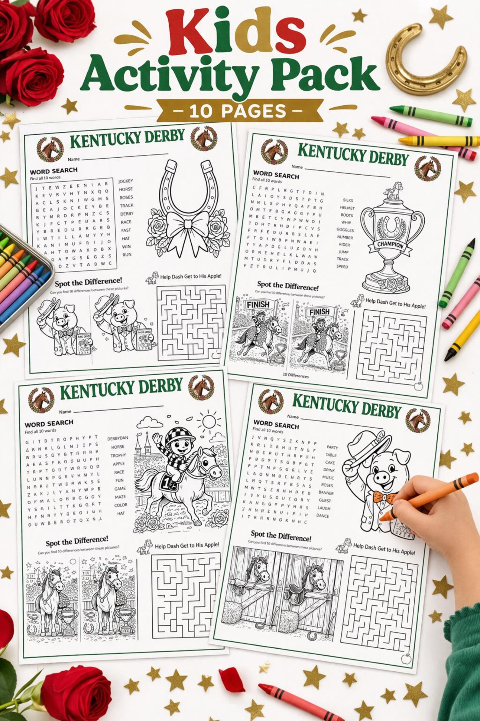Kentucky Derby Kids Activity Pack – Printable Coloring, Mazes, Puzzles ...