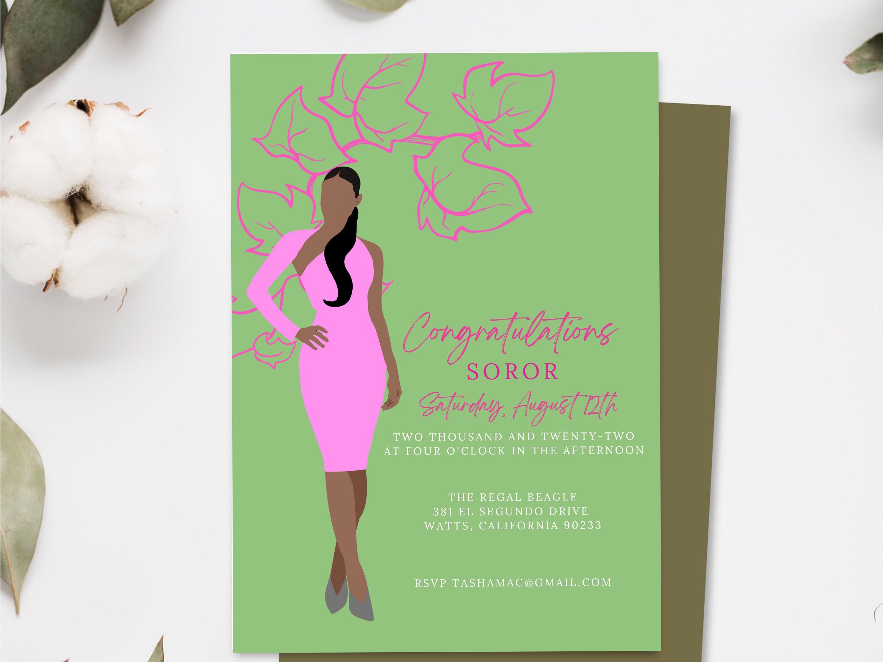 AKA Invitation Card | Sorority Congrats Card | Pink & Green Instant ...