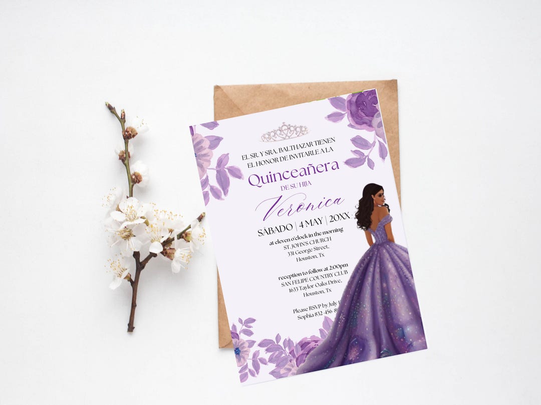 Quinceanera Lilac Lavender Purple Invitation EDITABLE DOWNLOAD - Etsy
